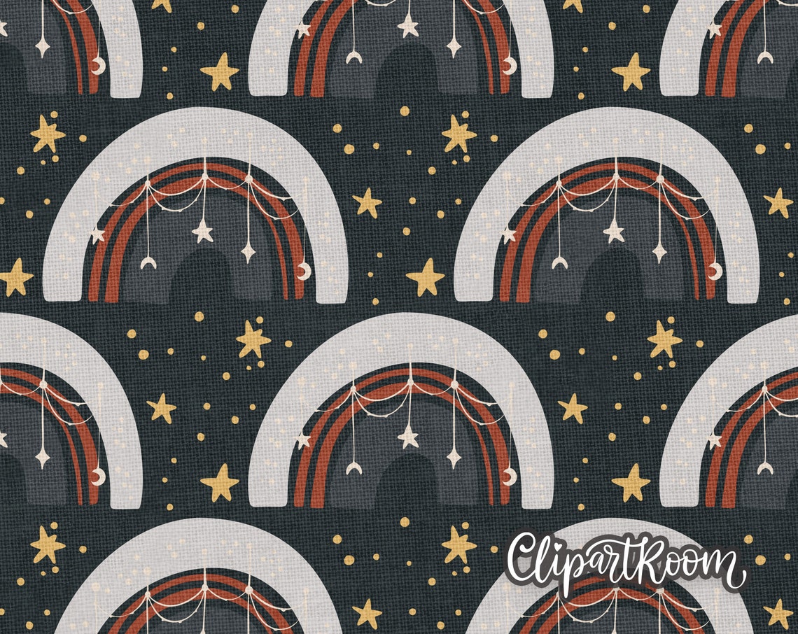 Boho Digital Paper Pack Rainbow Seamless Pattern Retro Digital | Etsy