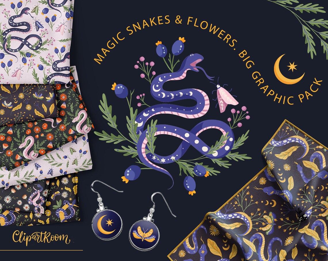 Snake Print Boho Clipart Snake Art Magic Digital Paper Snake - Etsy