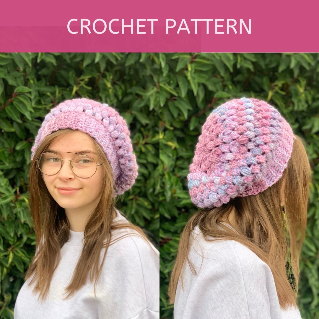 Adult Size Crochet Beret Pattern for Beginners, Crochet Slouchy Beret ...