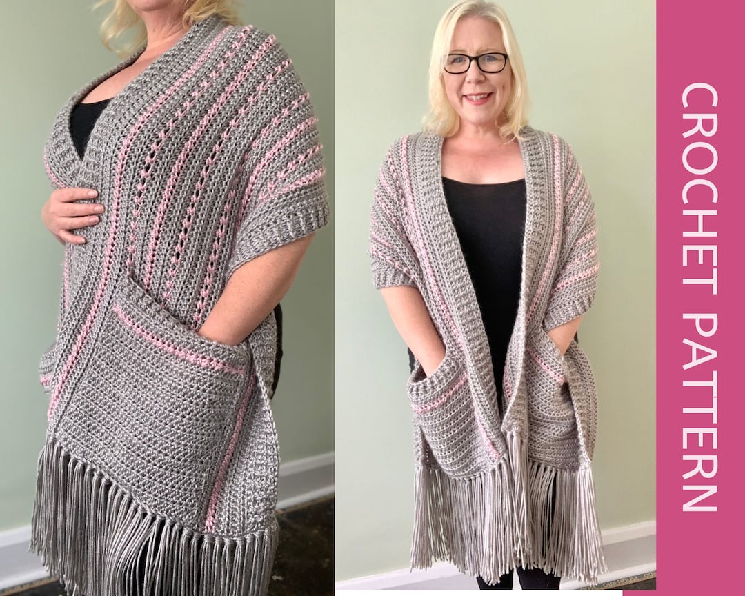 Crochet Pocket Shawl Pattern, Crochet Shawl Wrap Pattern With Pockets ...
