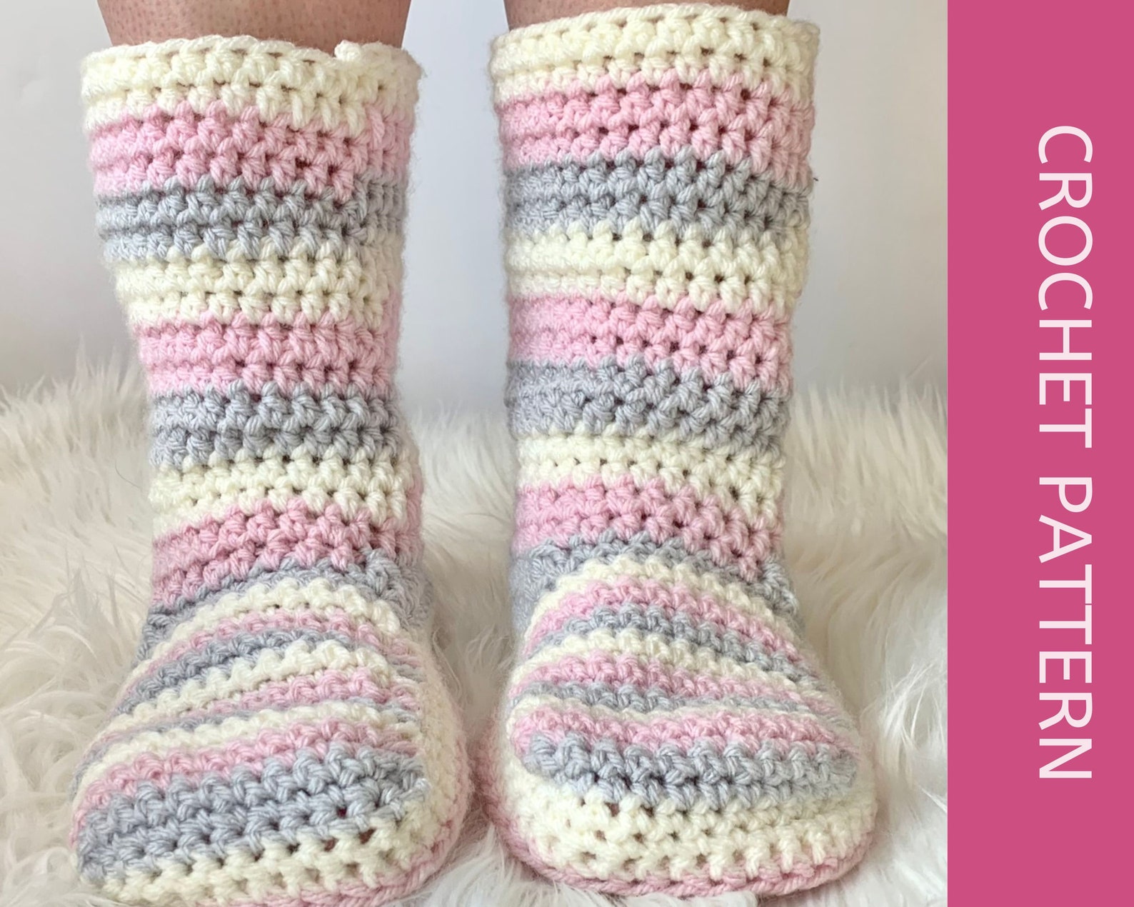 Beginner Crochet Slipper Boot Pattern in Adult Sizes, Simple Crochet ...