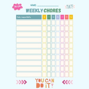 Downloadable Child's Chore Chart - Etsy