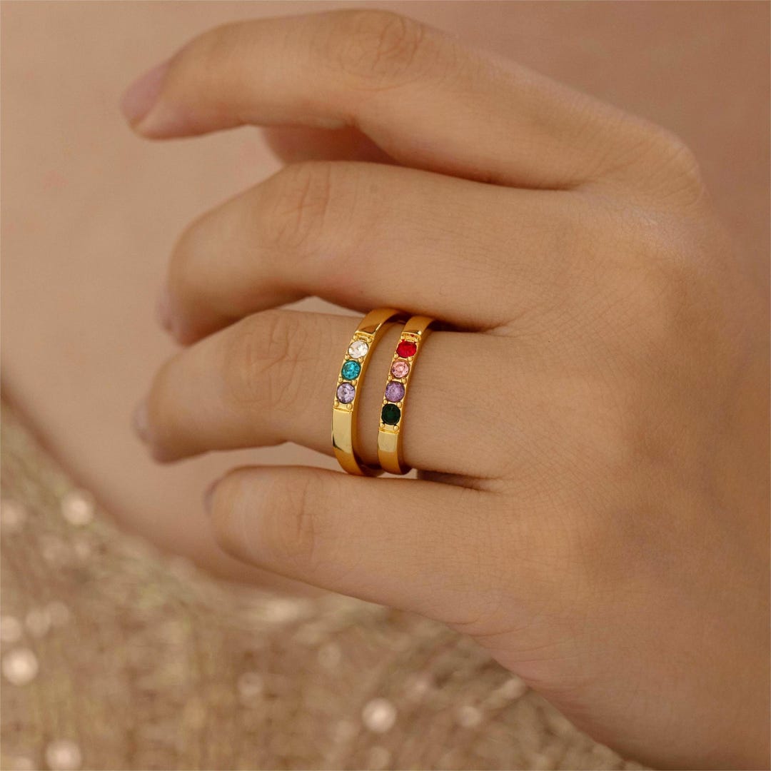 Personalized Multi Birthstone Rings - Family Birthstone Ring - Tiny ...