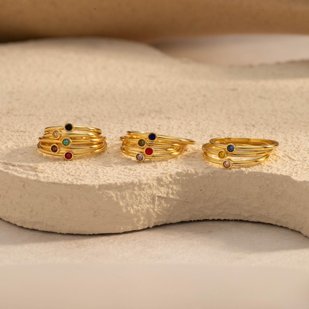Birthstone Stacking Ring, Custom Stackable Ring With Birthstones ...
