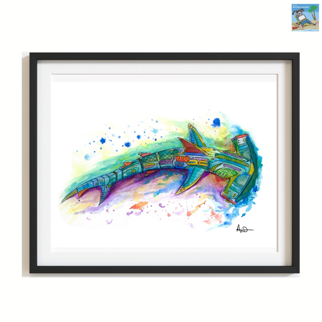 Hammerhead Shark Robot Themed Watercolor Print - Etsy