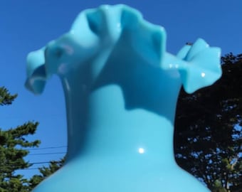 Blue Opaline Milk Glass Vase - Etsy