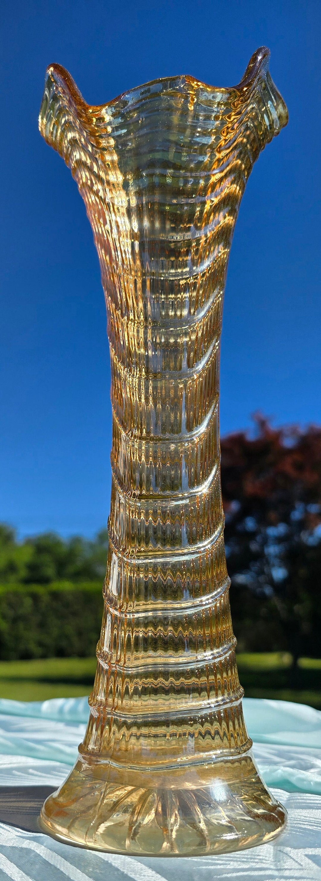 1950's, Vintage, Imperial Glass, Carnival Glass, Rippled, Swung, Vase ...