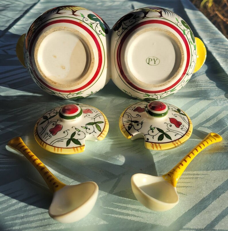 PY Rooster & Roses Double Jam and Jelly Condiment Dish - Etsy