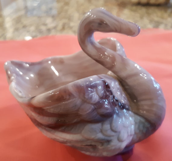 Vintage Imperial Glass Purple Slag Glass Swan End Of Day Etsy