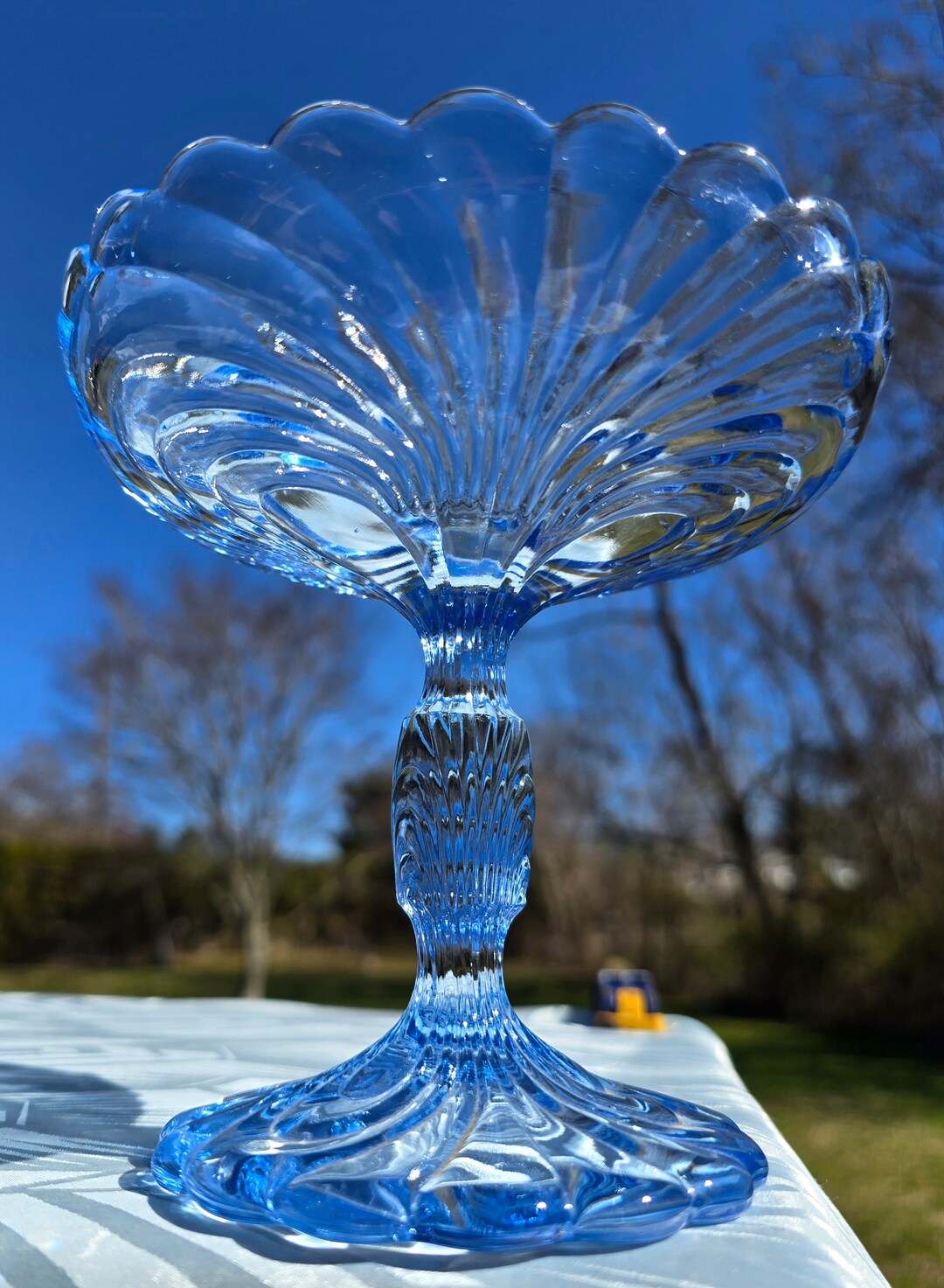 1940's, Vintage, Cambridge Glass, Caprice, Moonlight Blue, 125, Candy, Footed, Compote, Comport ...