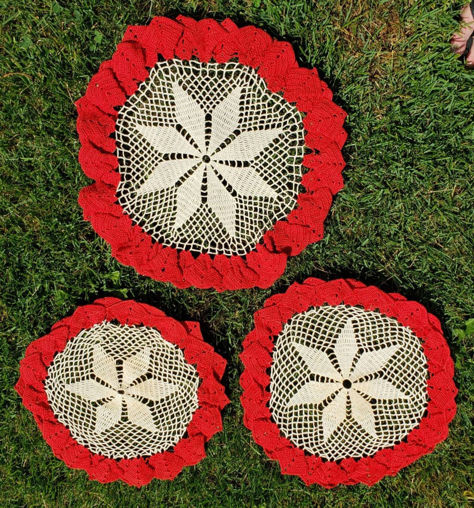 Set of Doilies Red & White Handmade Doilies Lace Doilies | Etsy