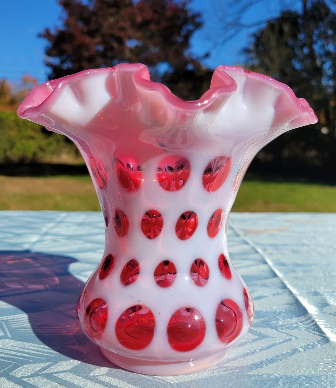 1950's, Fenton, Coin Dot, Thumbprint Pattern, Opalescent, Cased, Cut to ...