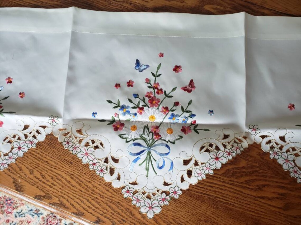 Embroidered Floral Bouquet and Butterflies Window Valance | Etsy