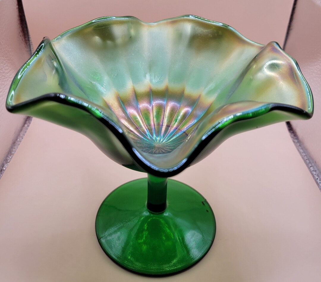 Beautiful, Iridescent, Fenton, Compote, Comport, Draped, Green ...