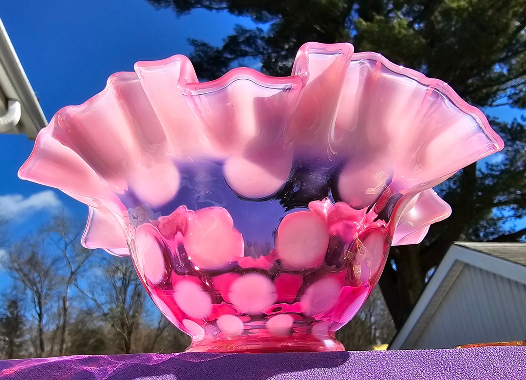 1950's, Fenton, Coin Dot, Thumbprint Pattern, Opalescent, Cased, Cut to ...