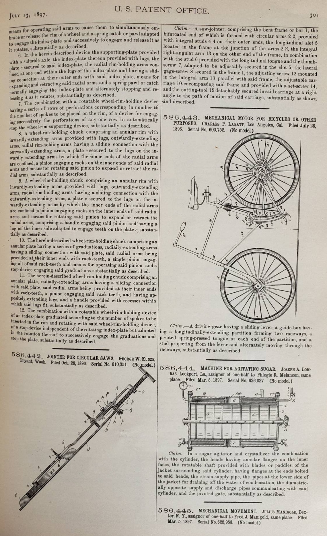 1897 Official Gazette of US Patent Office Bicycles Motors | Etsy