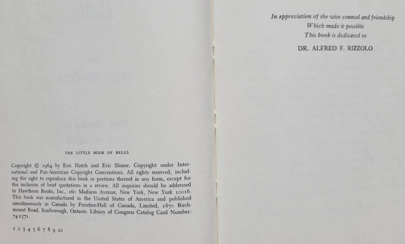 1964 the Little Book of Bells Eric Hatch History Nature - Etsy