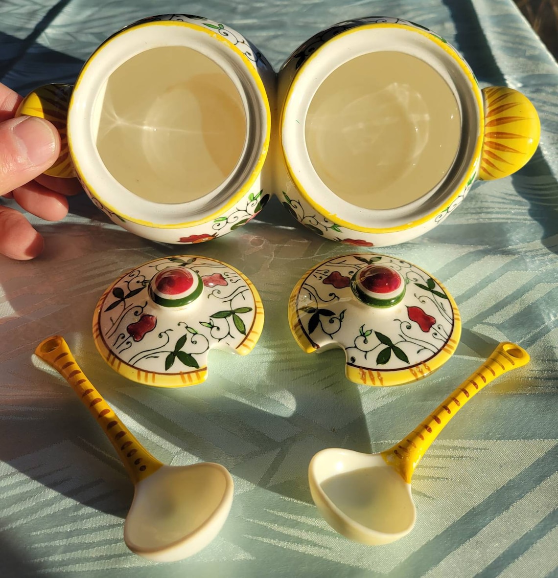 PY Rooster & Roses Double Jam and Jelly Condiment Dish - Etsy