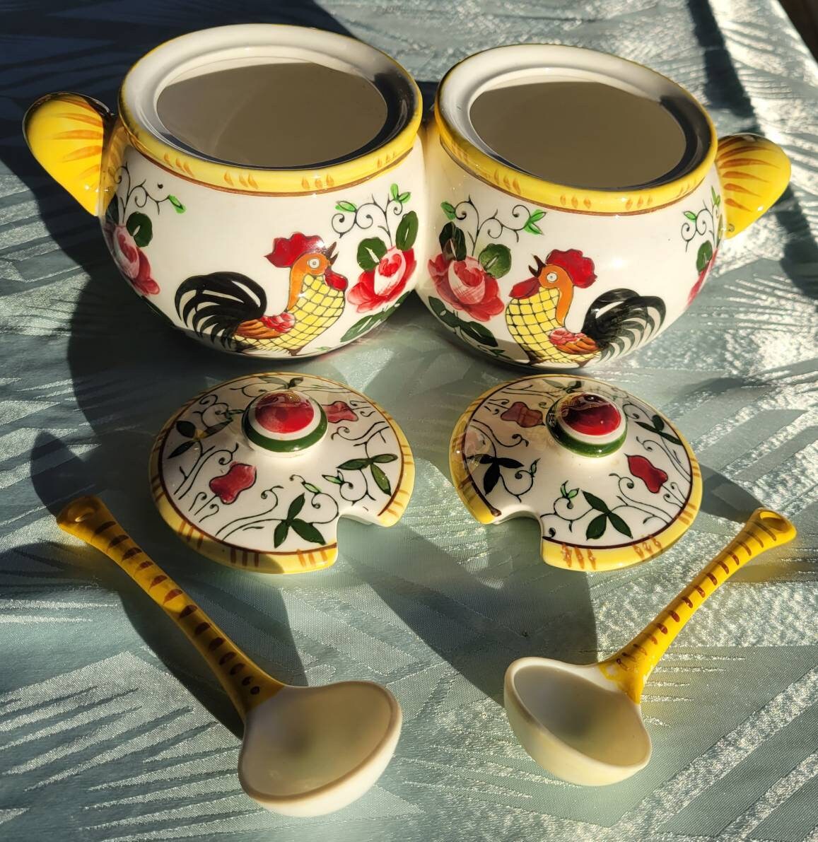 PY Rooster & Roses Double Jam and Jelly Condiment Dish - Etsy