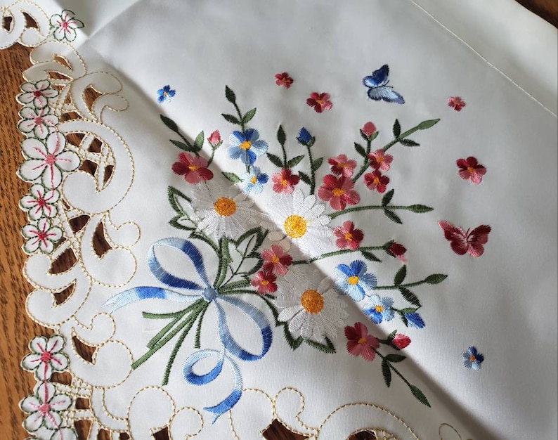 Embroidered Floral Bouquet and Butterflies Window Valance | Etsy