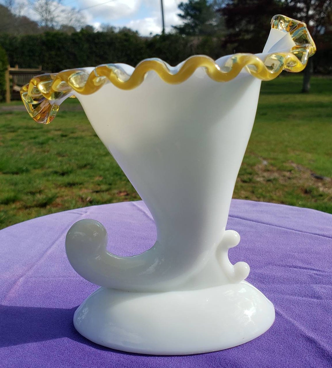 1960's Vintage Fenton Glass Gold Crest Cornucopia - Etsy