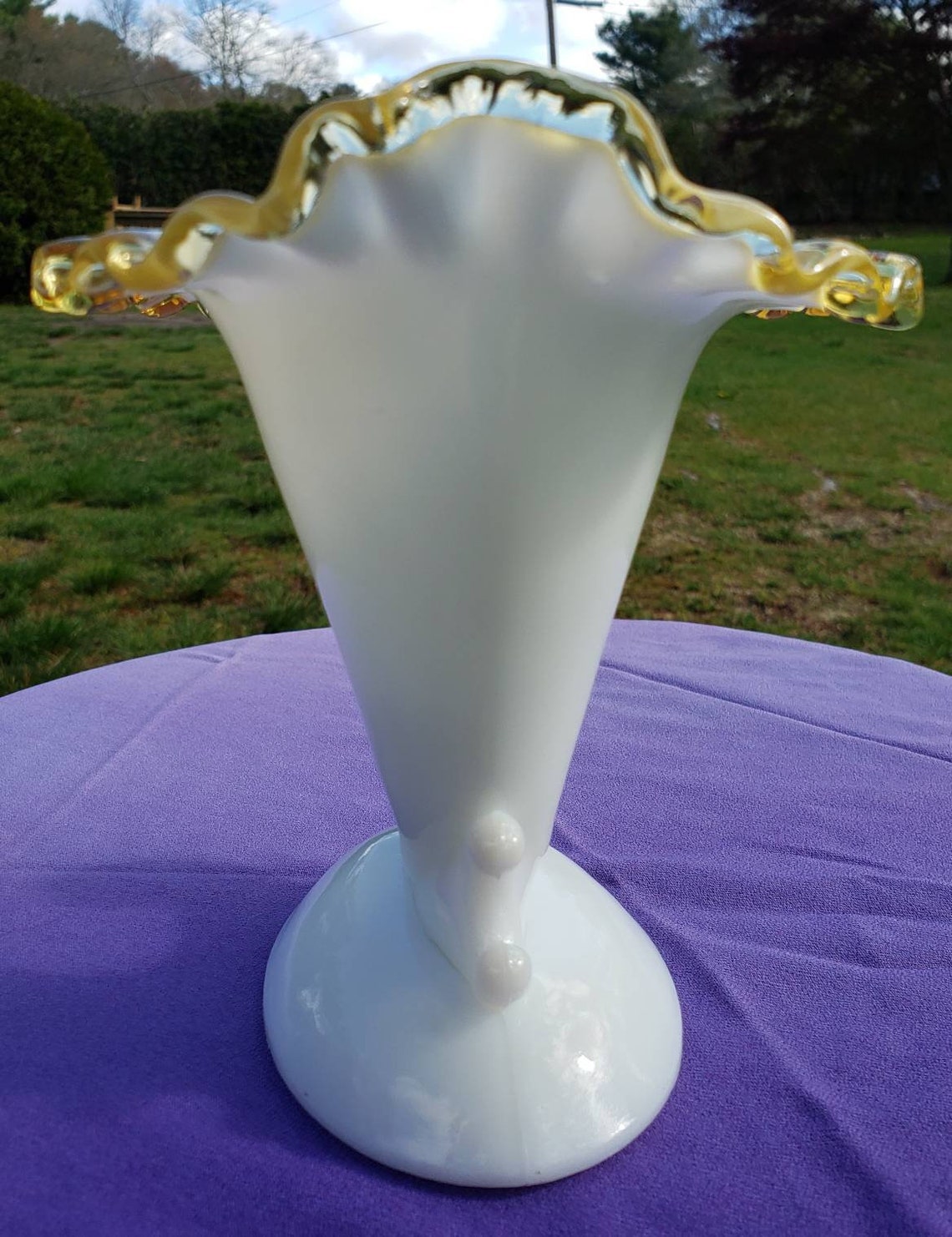 1960's Vintage Fenton Glass Gold Crest Cornucopia - Etsy