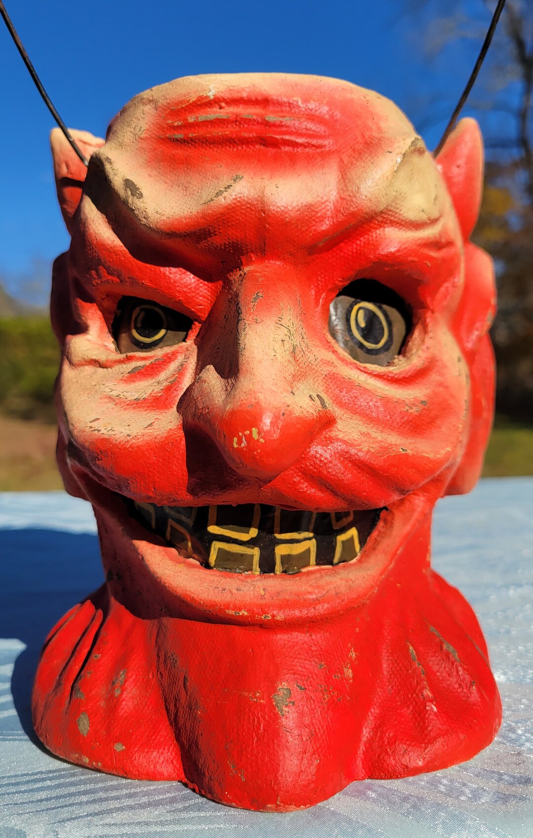 Vintage, Halloween, Devil, Lantern, Diablo, Sculpted, Decor, Paper Pulp ...