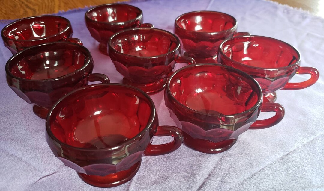 Vintage, Fenton, Ruby Red, Georgian, Honeycomb, Handled, Cup, Cups ...