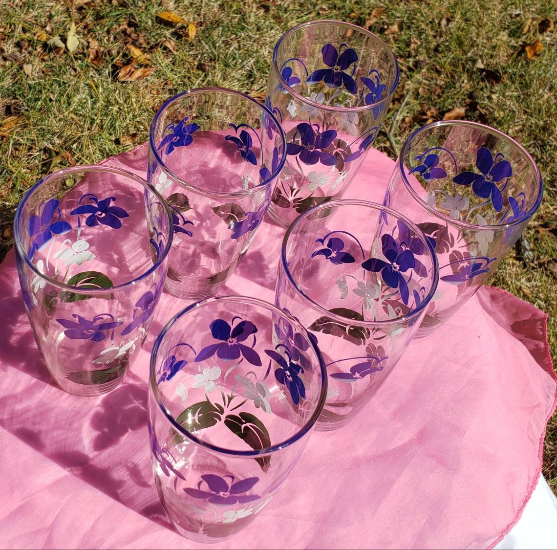 Swanky Swigs Set of 6 16 Oz Blue White Green Flowers | Etsy