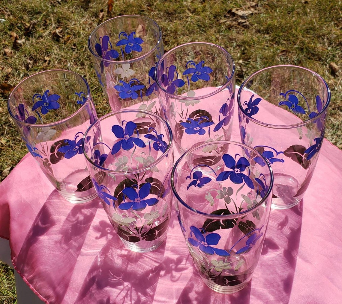 Swanky Swigs Set of 6 16 Oz Blue White Green Flowers | Etsy