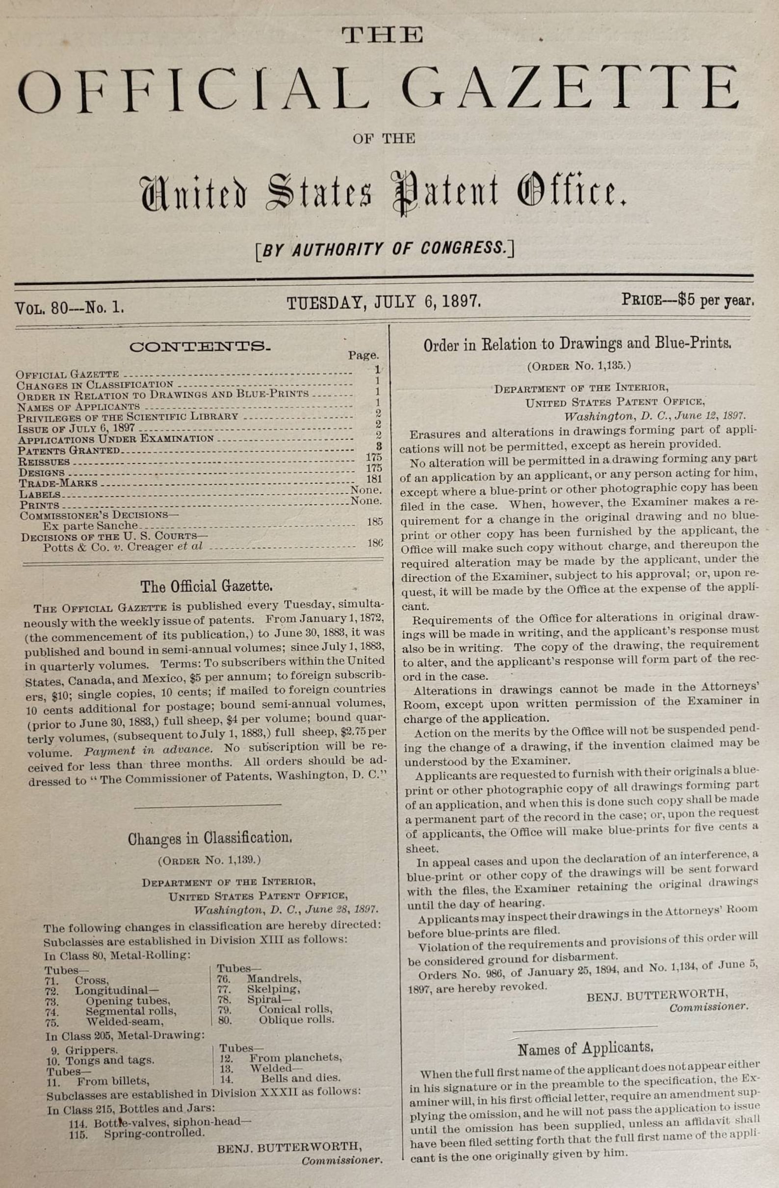 1897 Official Gazette of US Patent Office Bicycles Motors | Etsy