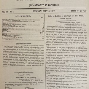 1897 Official Gazette of US Patent Office Bicycles Motors - Etsy
