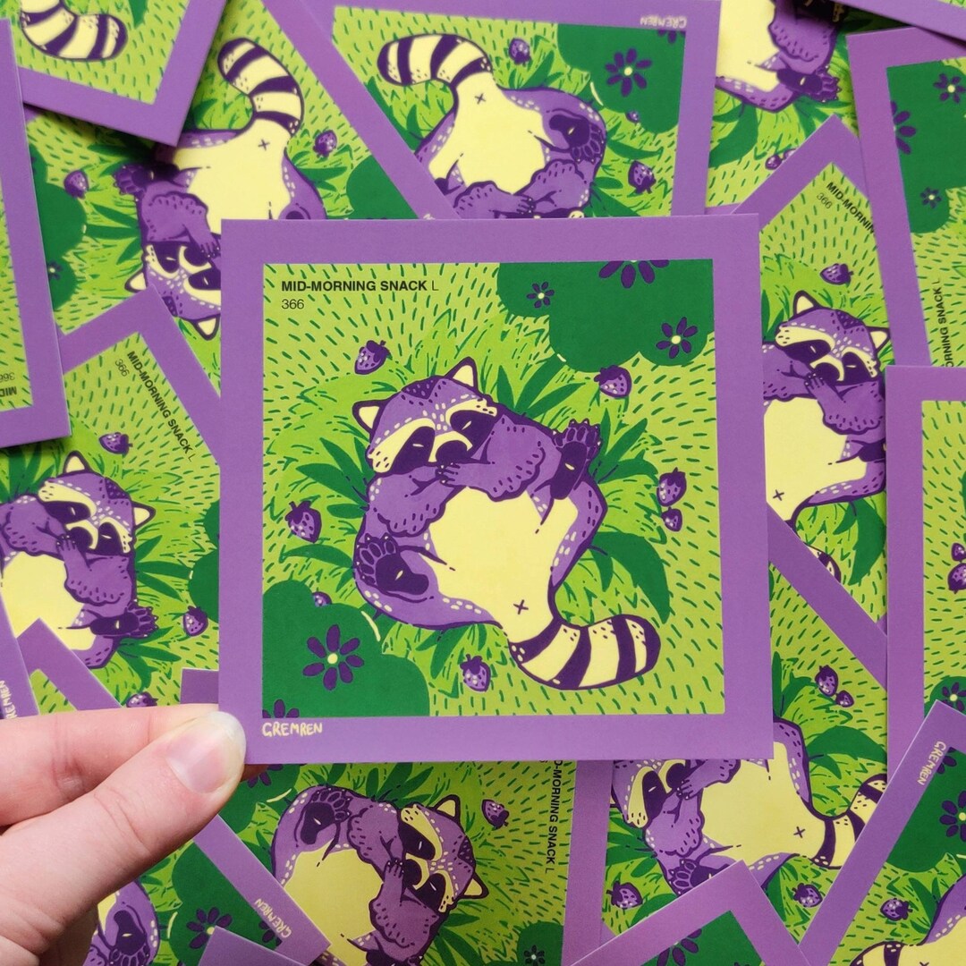 Snacking Raccoon Square Print - Etsy
