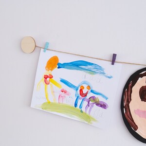 Kids Art Display With Wooden Circles and Mini Clothes Pegs, Handmade ...