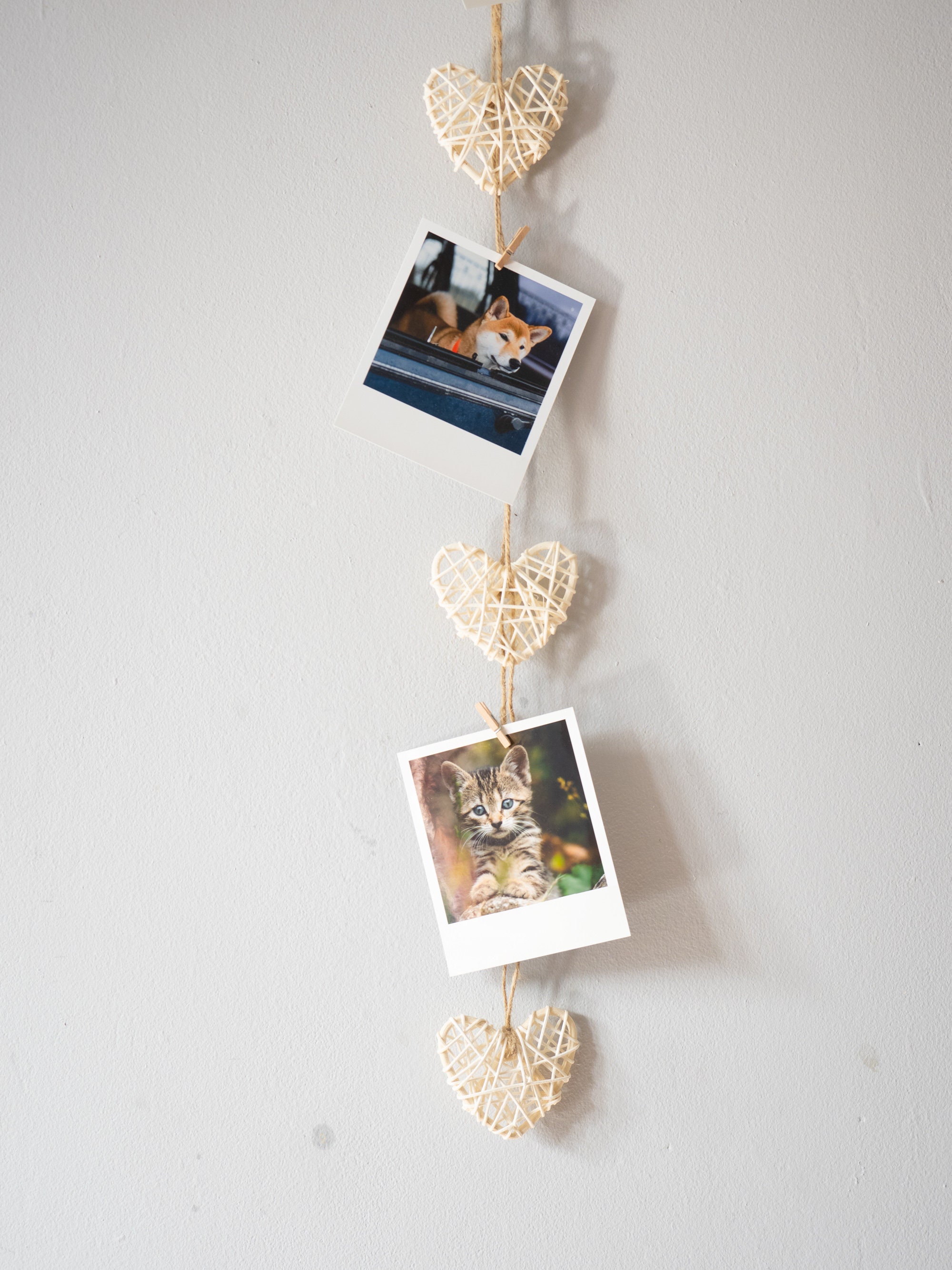 White Rattan Hearts Photo Display Rustic Picture Hanger Wall - Etsy
