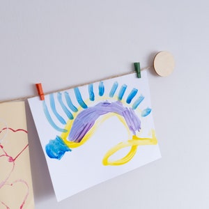 Kids Art Display With Wooden Circles and Mini Clothes Pegs, Handmade ...