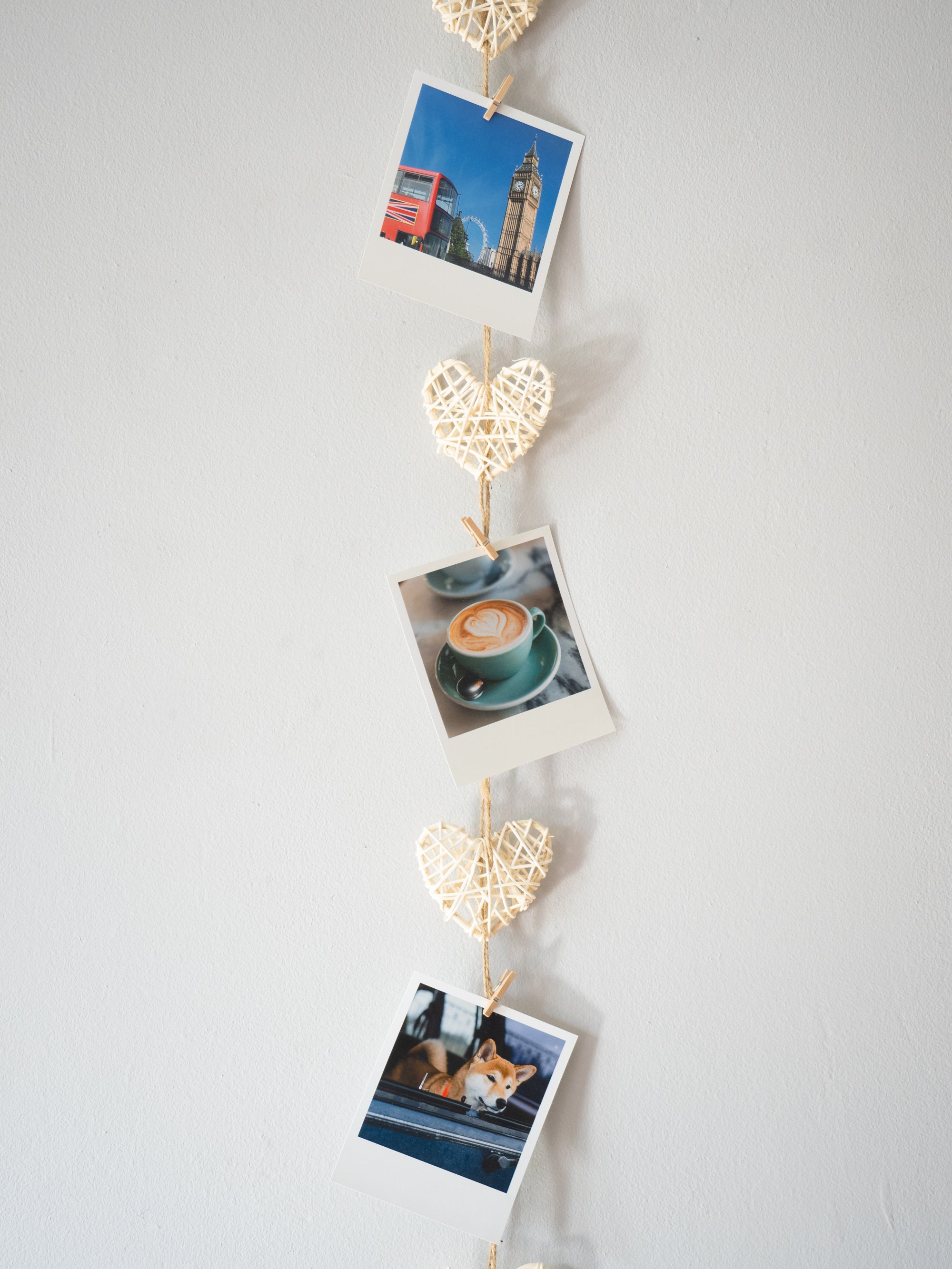 White Rattan Hearts Photo Display Rustic Picture Hanger Wall - Etsy