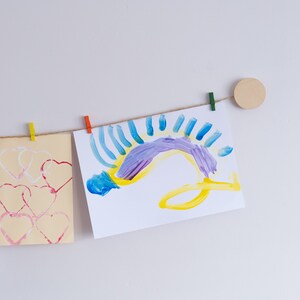 Kids Art Display With Wooden Circles and Mini Clothes Pegs, Handmade ...