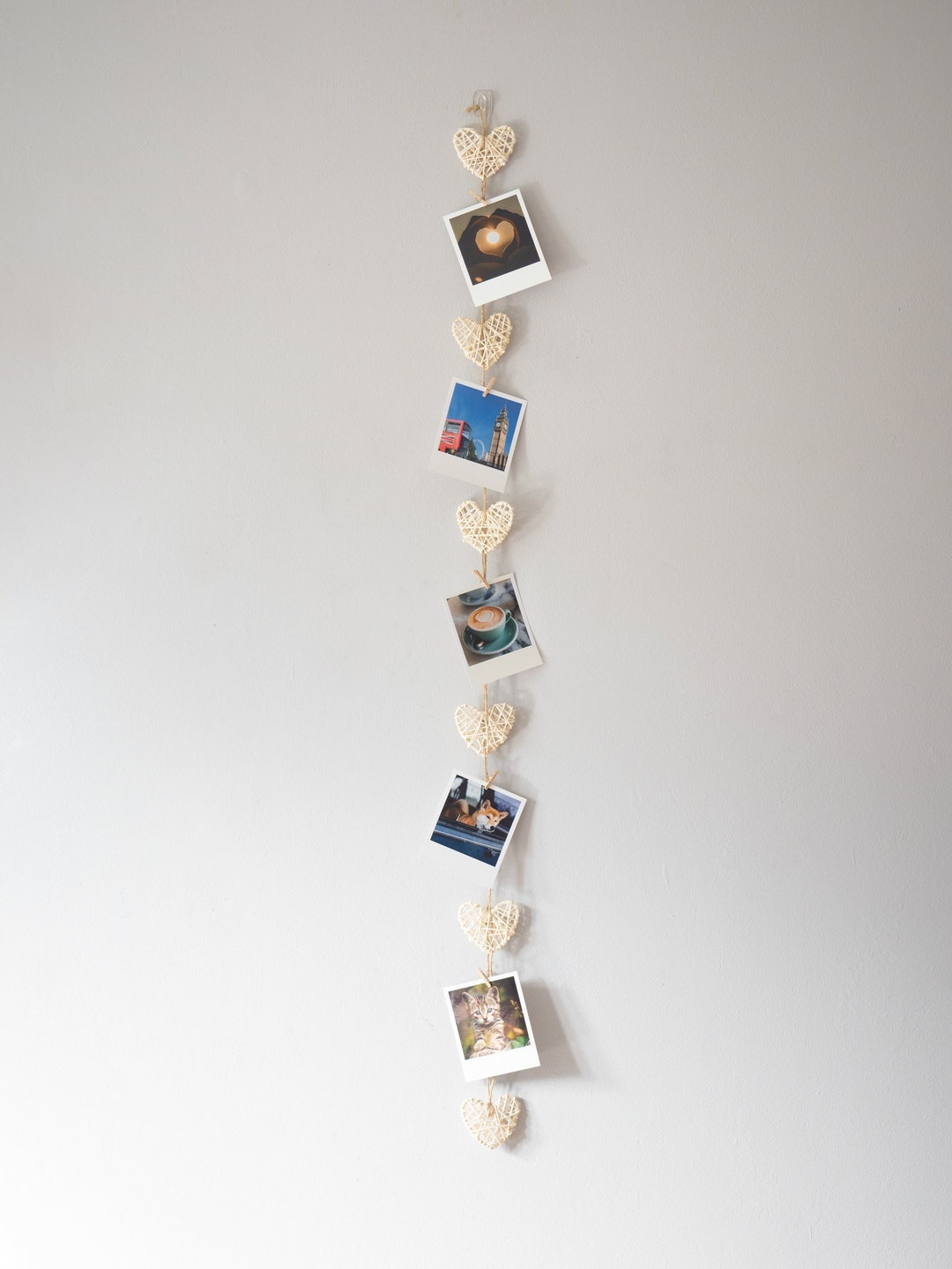 White Rattan Hearts Photo Display, Rustic Picture Hanger Wall Decor ...
