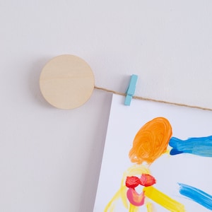 Kids Art Display With Wooden Circles and Mini Clothes Pegs, Handmade ...