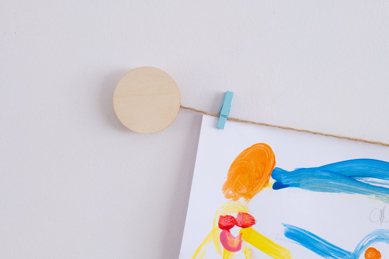 Kids Art Display With Wooden Circles and Mini Clothes Pegs, Handmade ...