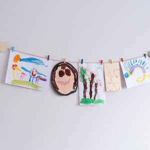 Kids Art Display With Wooden Circles and Mini Clothes Pegs, Handmade ...