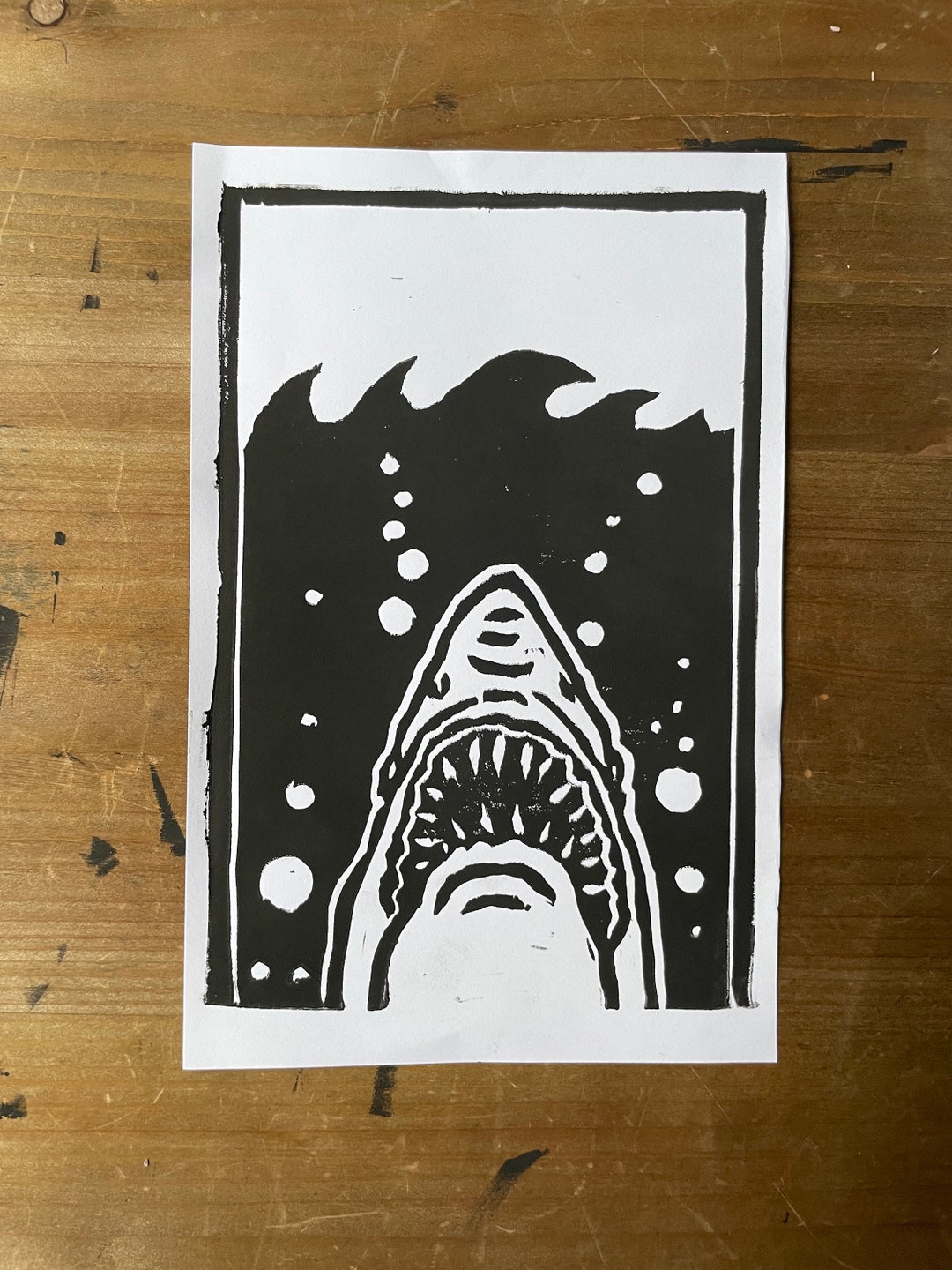 Jaws Great White Shark Linocut Print - Etsy