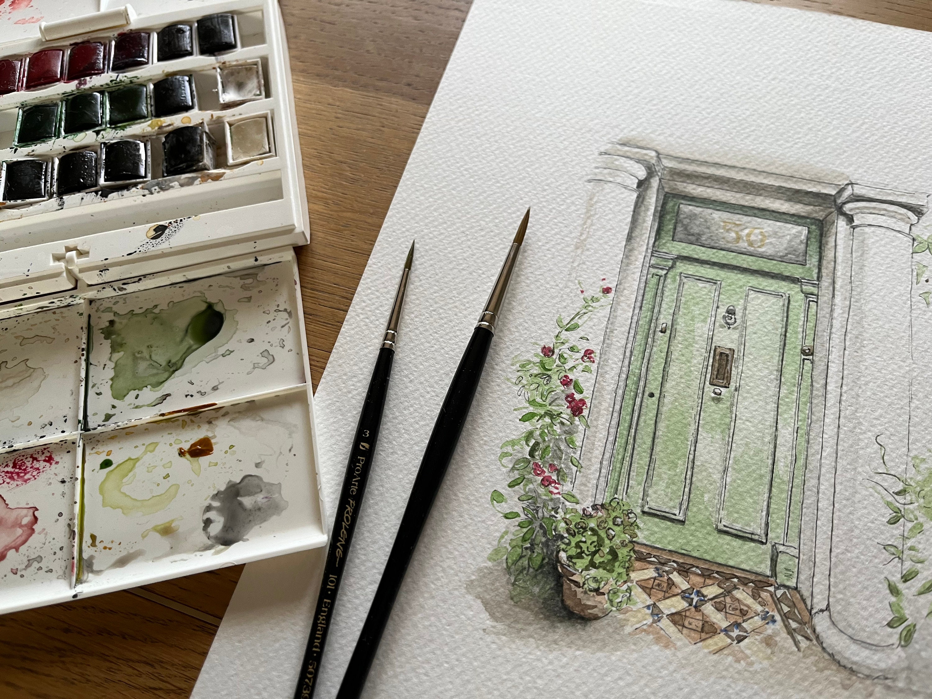 CUSTOM Front Door Entryway Hand Drawn Hand Painted Original Watercolour ...