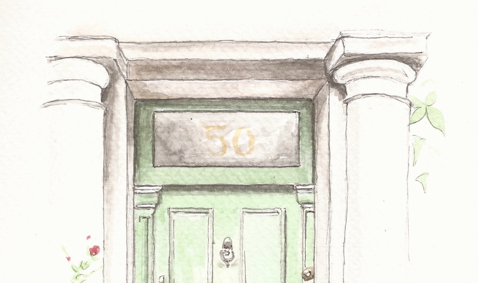 CUSTOM Front Door Entryway Hand Drawn Hand Painted Original Watercolour ...