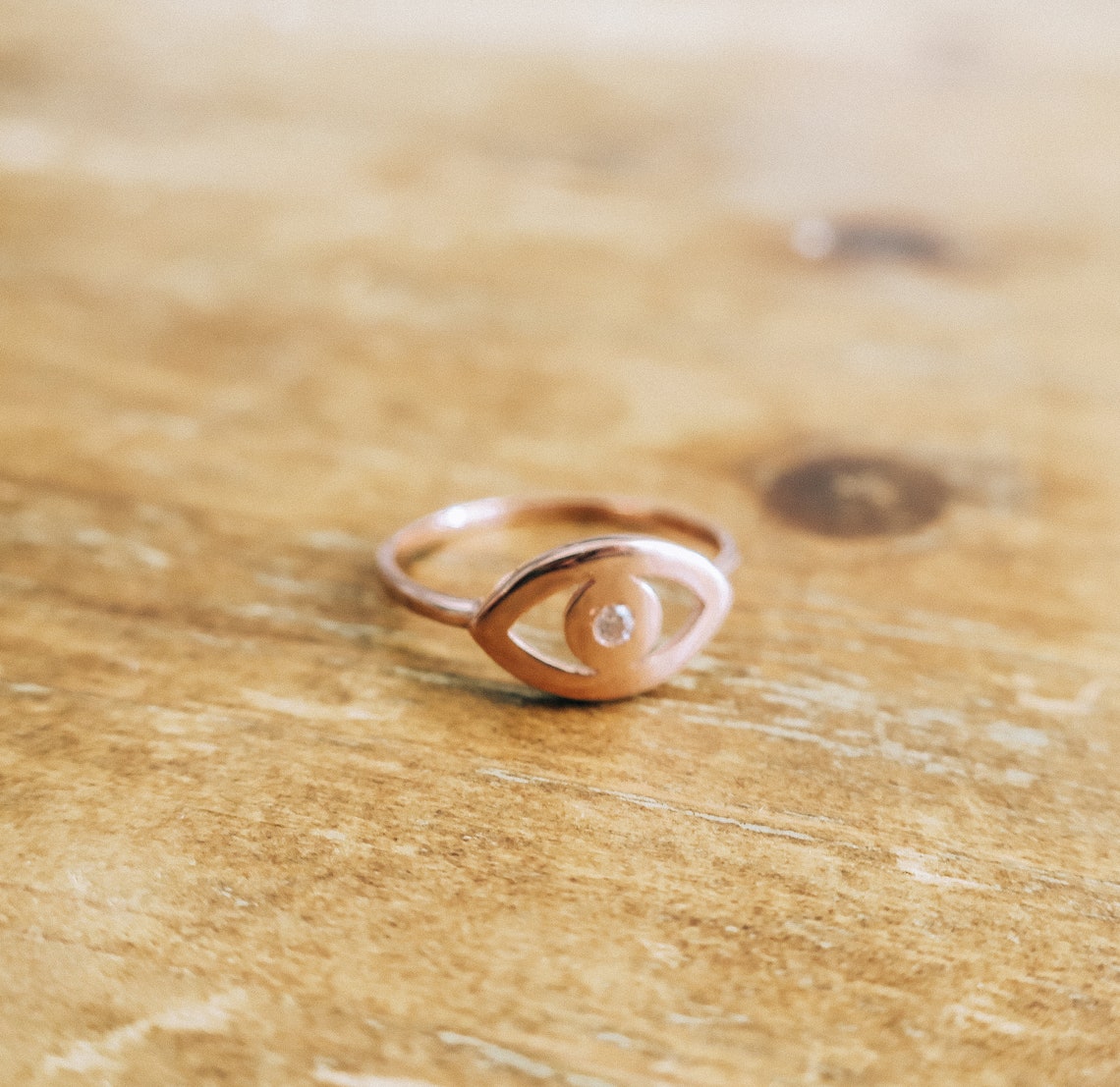 14k Yellow and Rose Gold Evil Eye Protection Ring With Colourless Cubic ...