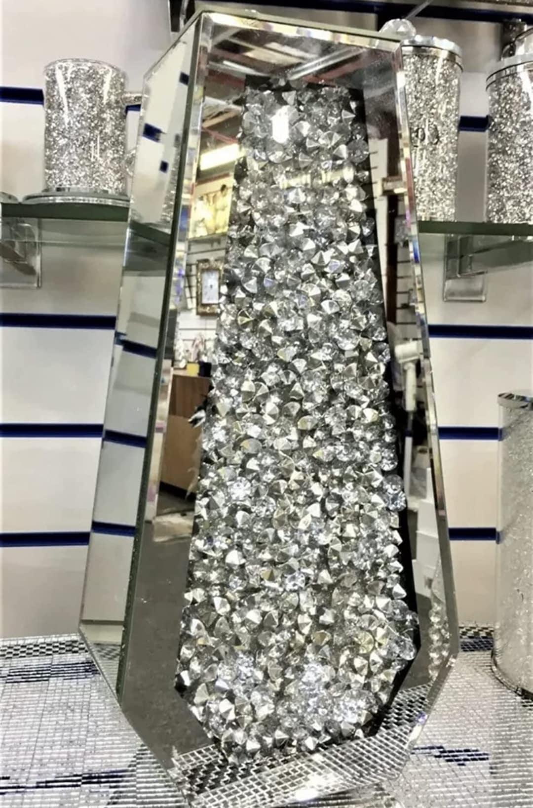 Silver Petals - Mirrored Crushed Crystal Diamond Diamante Decorative ...