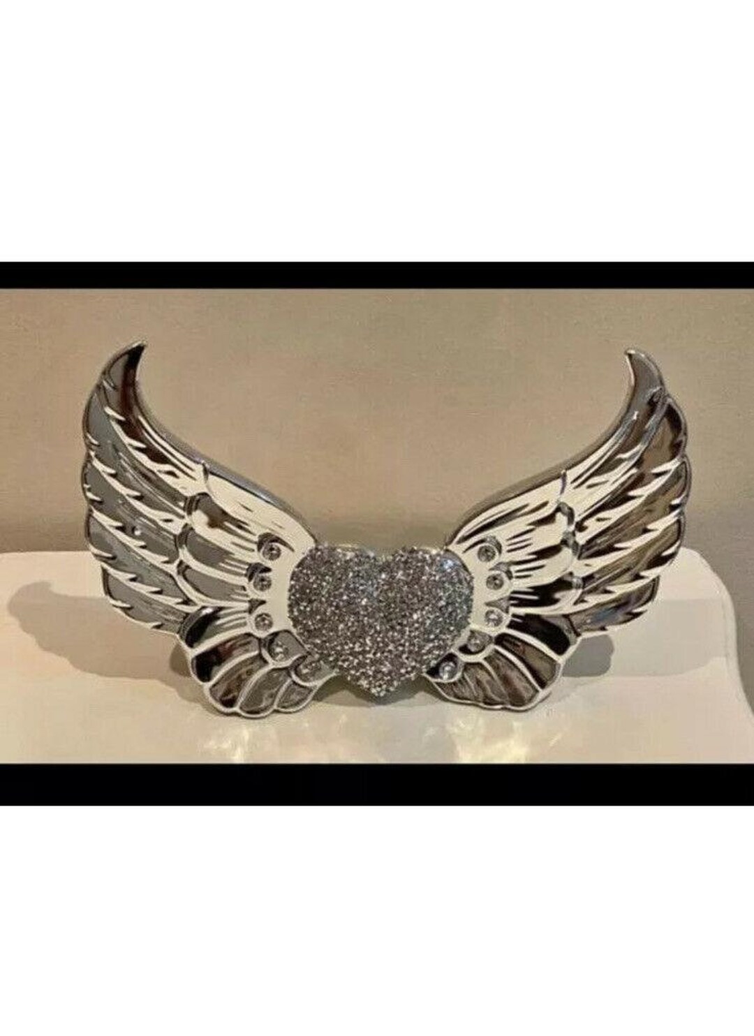 Bling Crushed Diamond Angel Wings Ceramic Silver Freestanding Angel ...