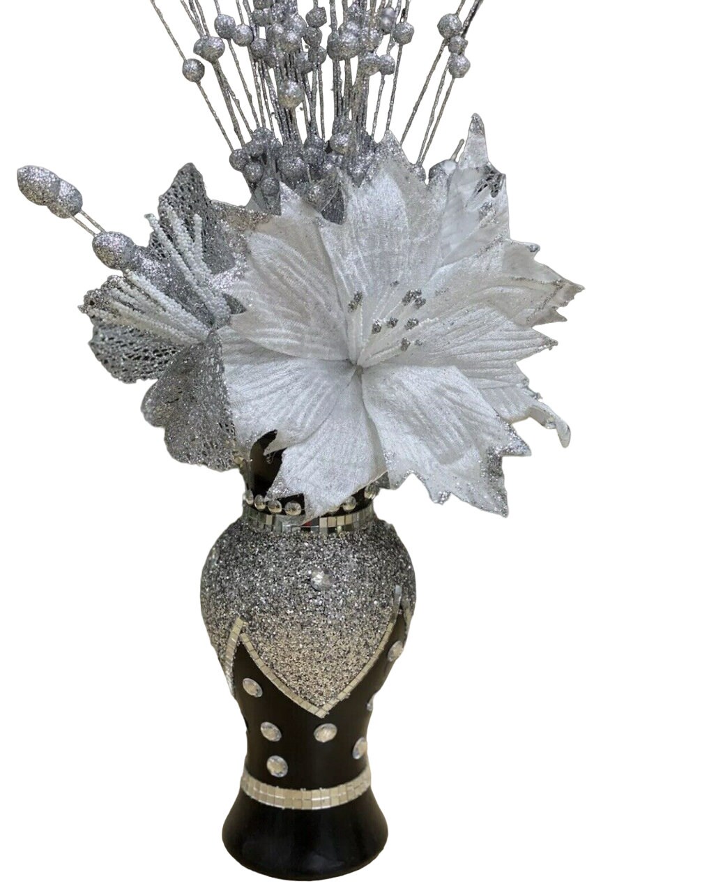 Silver Petals Black Silver Crushed Crystal Romany Pearl Vase With ...
