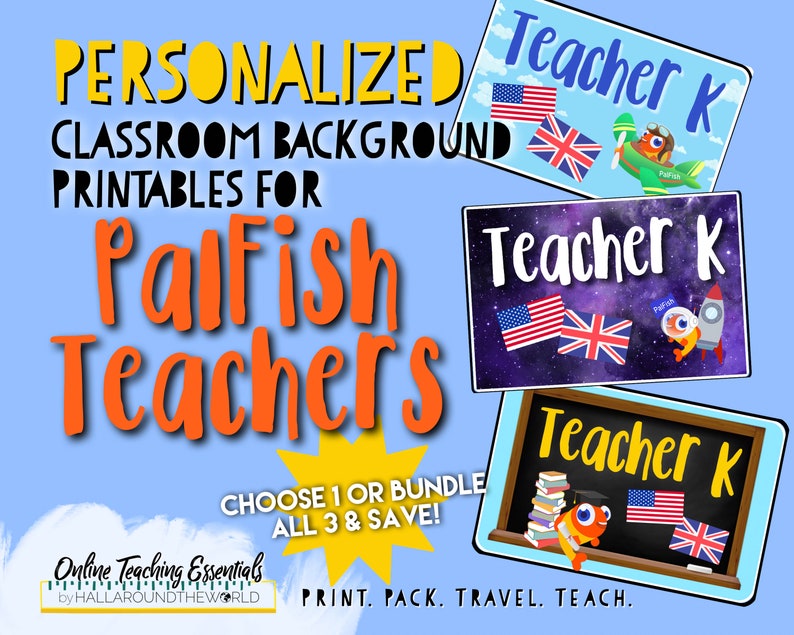 PALFISH Classroom Background Customized Teacher Name Printables for ...